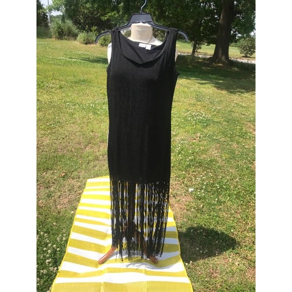 Together | Dresses | Vintage M Together Fringe Black Dress | Poshmark